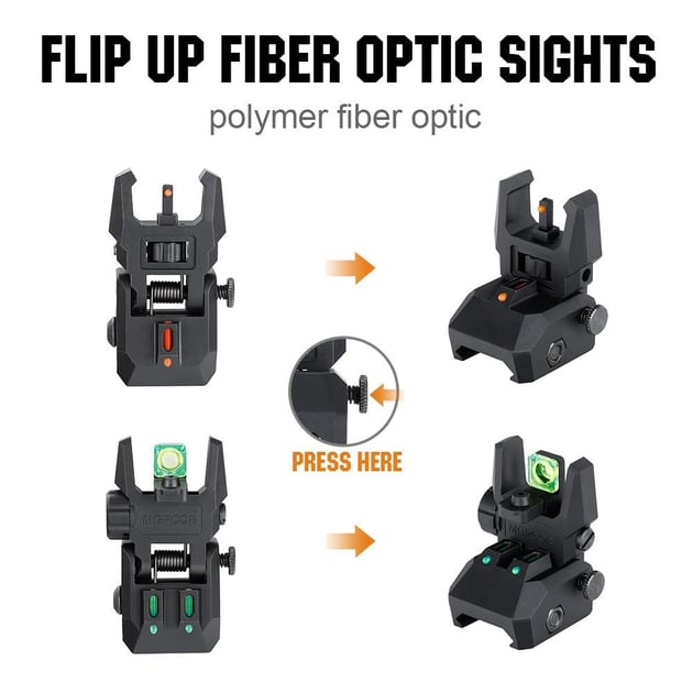 ohhunt Fiber Optic Sights Foldable Flip Up Sights Back up Sight Polymer ...