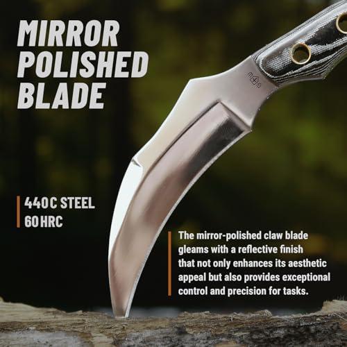 6.7'' Tactical Knife with Sheath - Micarta Handle - 3.15'' Fixed Mirror ...