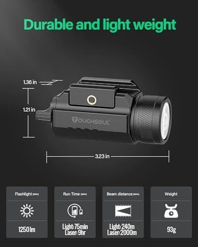 TOUGHSOUL 1200 Lumens Picatinny Rail Mount Pistol Light Green Laser ...