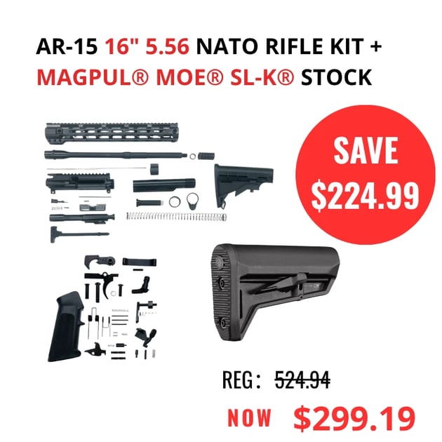 AR-15 16" Build Kit + Magpul MOE SL-K Stock – 5.56 NATO or .300 BLK ...