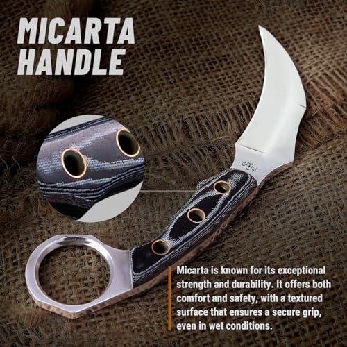 6.7'' Tactical Knife with Sheath - Micarta Handle - 3.15'' Fixed Mirror ...