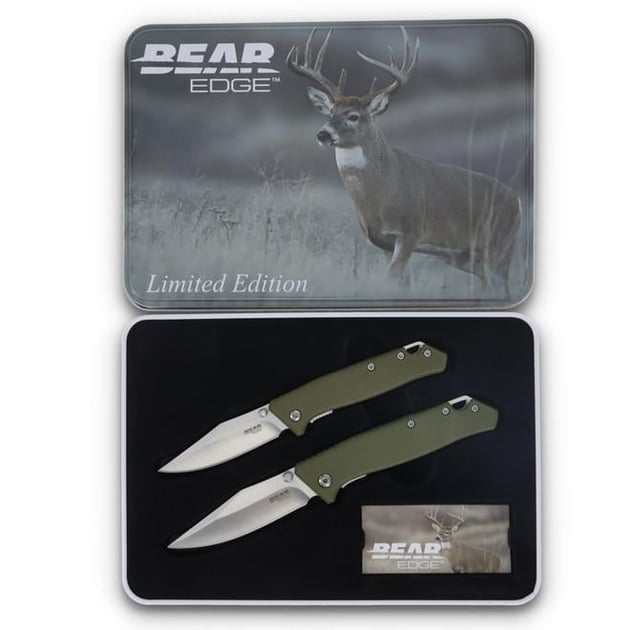 Bear & Son Bear Edge 2 pc Green Handle Holiday Tin Folding 2.75", 2.5 ...