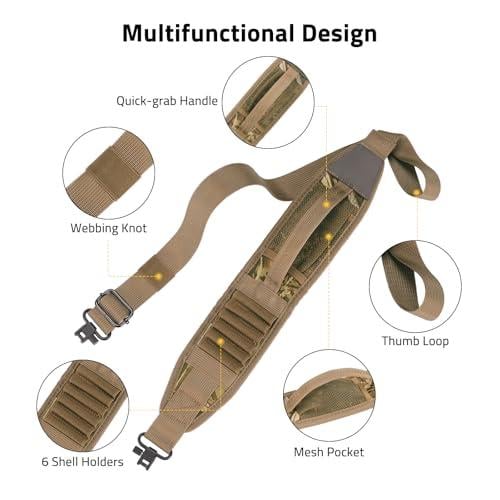 CVLIFE Two Point Rifle Sling with 6 Shell Holder for 20 Gauge and Non ...