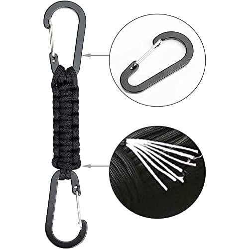 BRAVESHINE 2 Pack Black Paracord Keychain Carabiner Clips, Lanyard ...