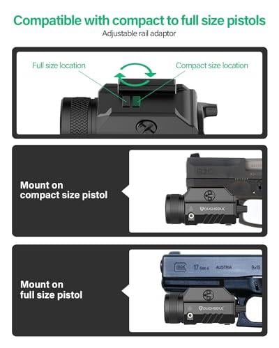 TOUGHSOUL 1200 Lumens Picatinny Rail Mount Pistol Light Green Laser ...