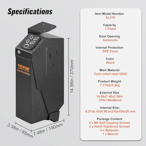 VEVOR Gun Safe for Pistols, Biometric Gun Safe with Three Quick Access ...
