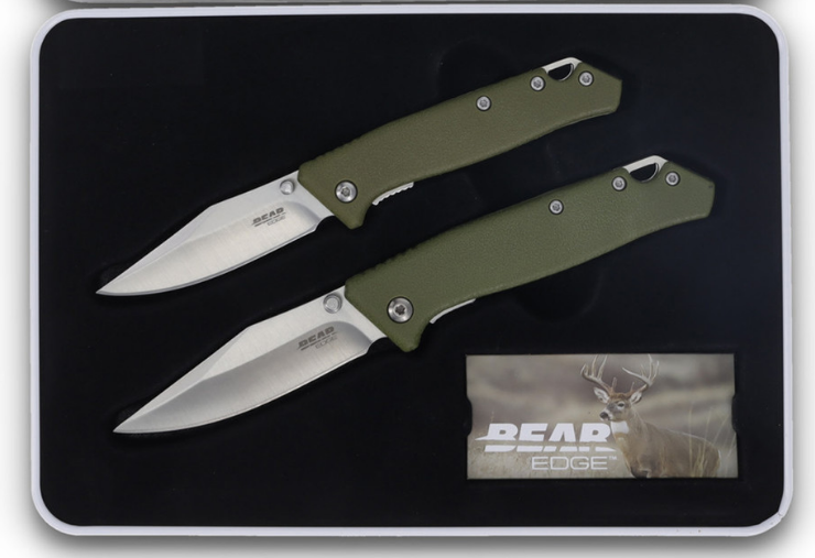 Bear & Son Bear Edge 2 pc Green Handle Holiday Tin Folding 2.75", 2.5 ...
