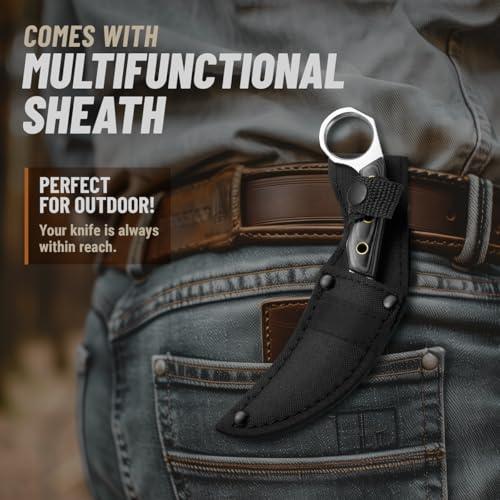 6.7'' Tactical Knife with Sheath - Micarta Handle - 3.15'' Fixed Mirror ...