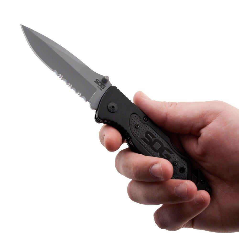 SOG Escape Folding Knife Strap Cutter & Glass Breaker, Bead Blasted 3.4 ...